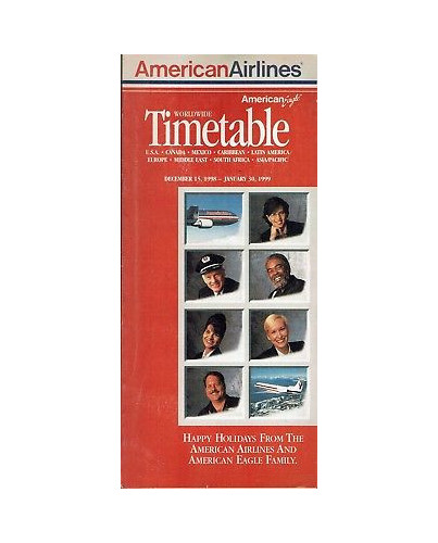 Timetable AA American Airlines dec 15 1998 jan 30 1999 flight sched...